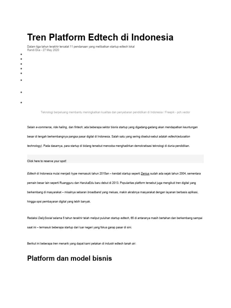 Tren Platform Edtech Di Indonesia | PDF