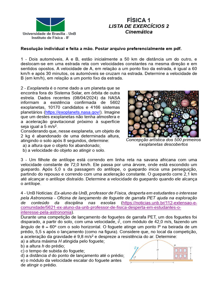 FIS 1 Lista de Exercicios 2 | PDF | Estrelas | Exoplaneta