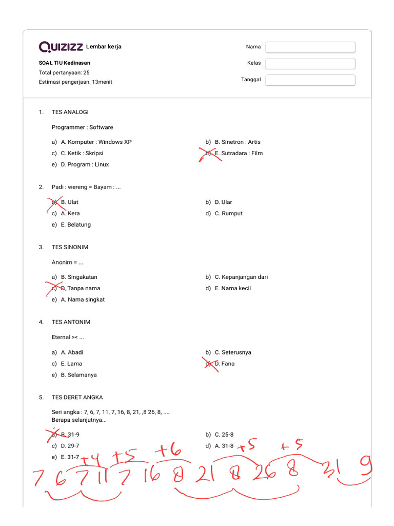 SOAL TIU Kedinasan - QuizizzPDF - 240625 - 194441 | PDF