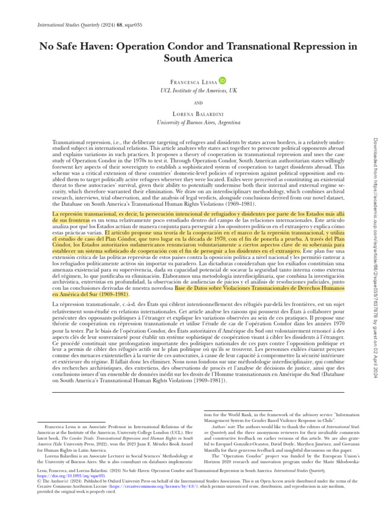 Lessa y Balardini | PDF | Political Repression | Authoritarianism