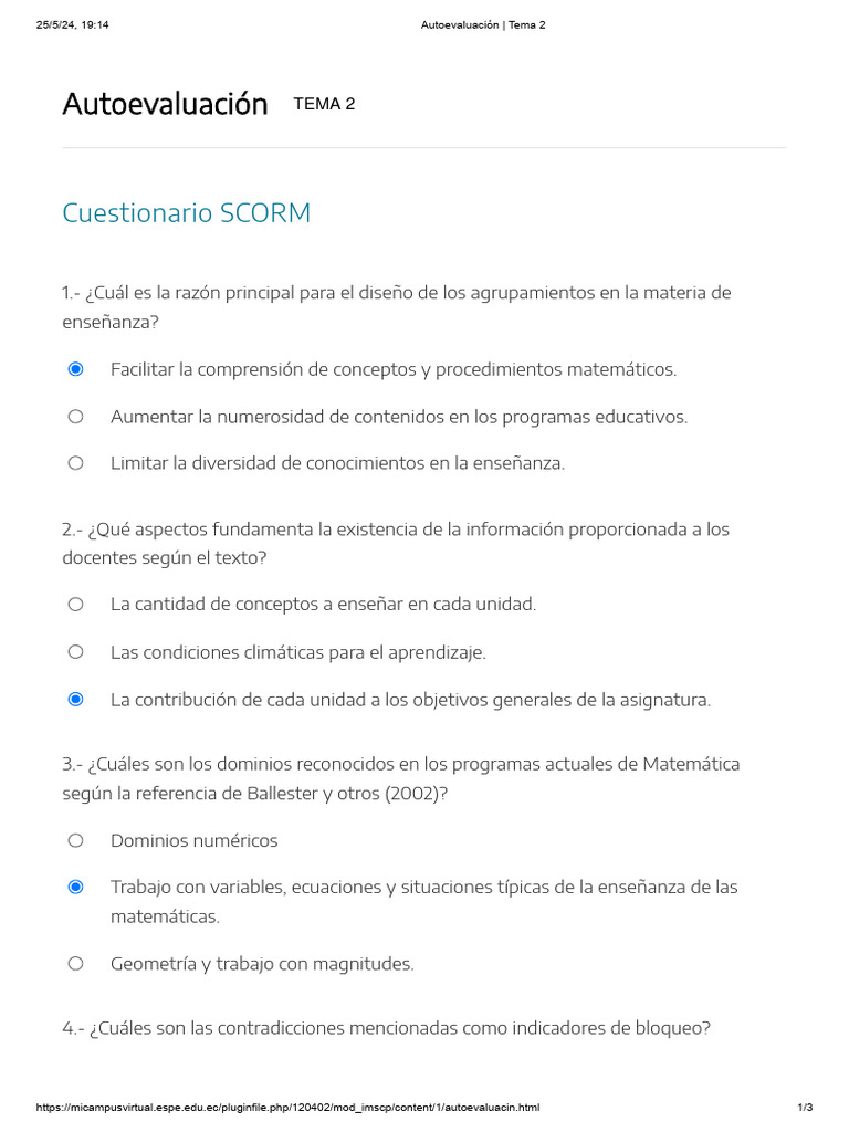 Autoevaluación - Tema 2 100% | PDF | Enseñando | Matemáticas