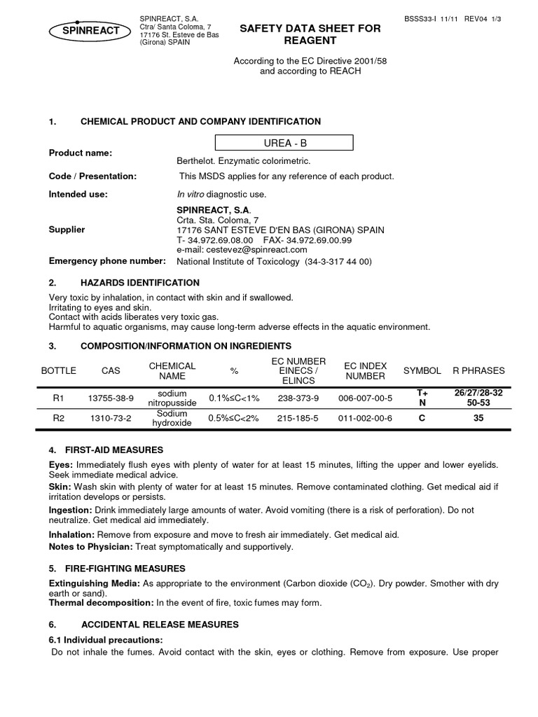 8 BSSS33 Urea B Safety Sheet Rev04 | PDF | Working Conditions ...