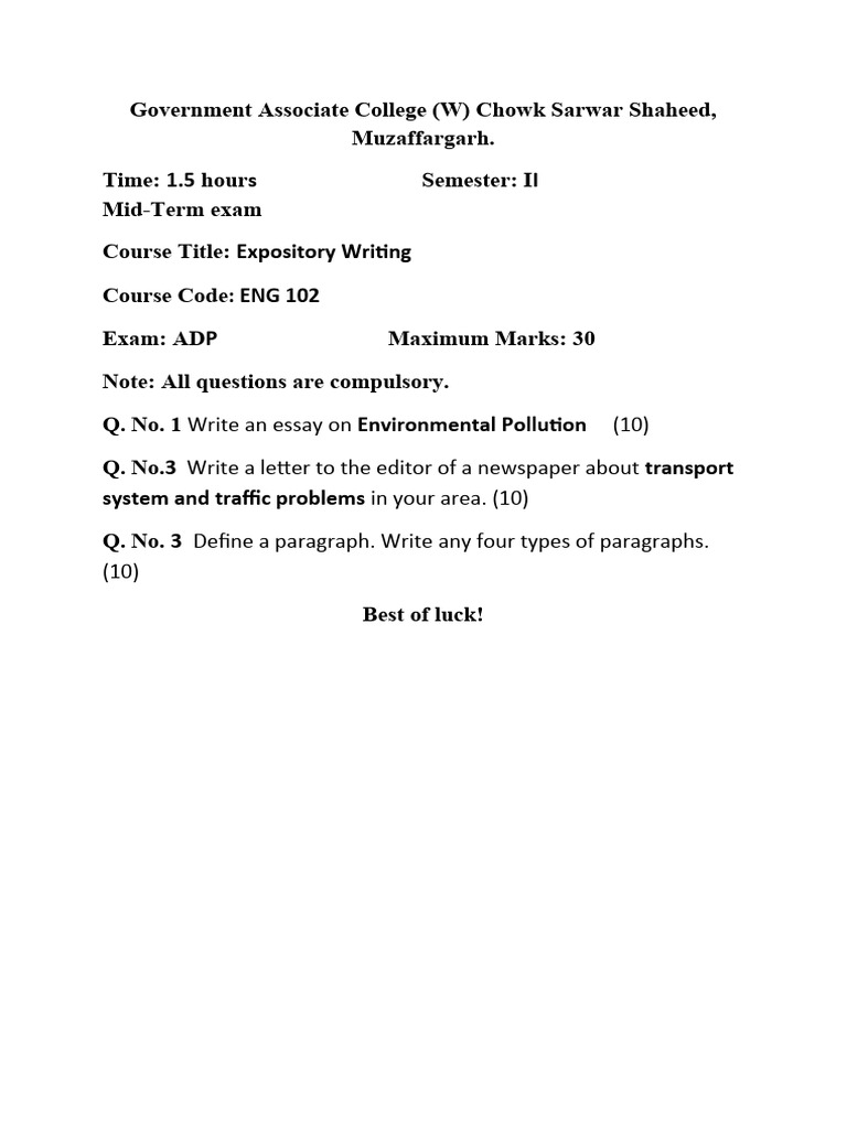 Expository Writing Paper. 2nd Semester 23-25 | PDF