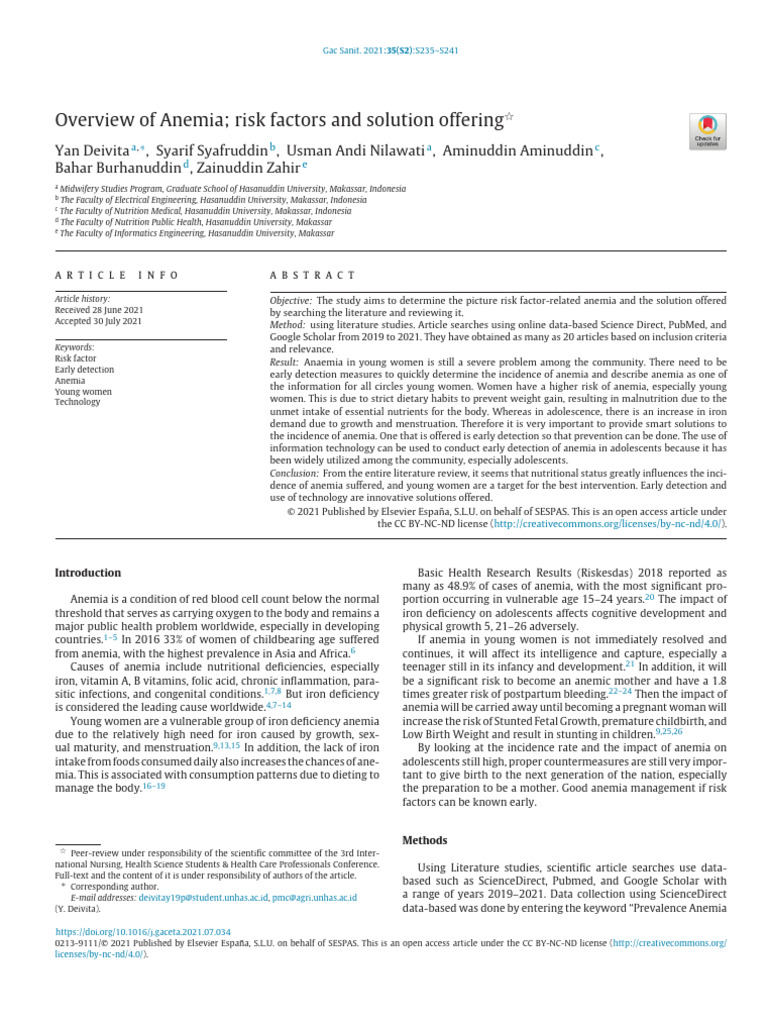 Overview of Anemia Risk Factors and Solution Offering | PDF | Anemia ...