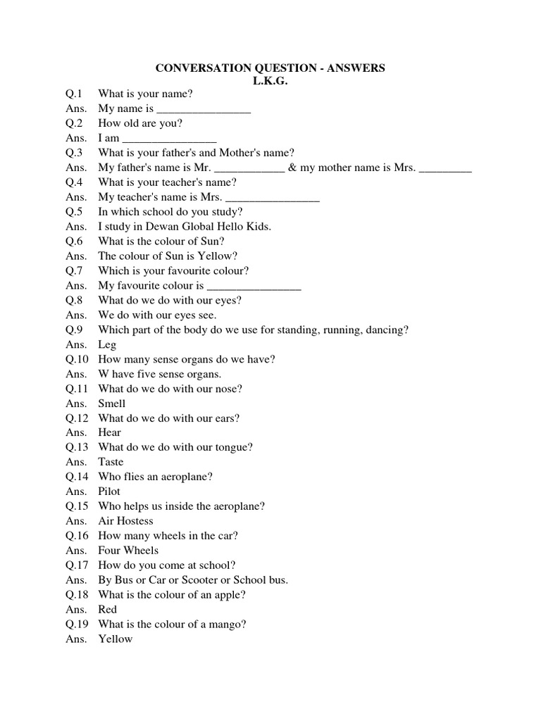 LKG Conversation Questions & Answers | PDF | Fruit