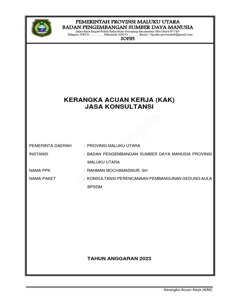 KAK Pembangunan Gedung Aula BPSDM | PDF