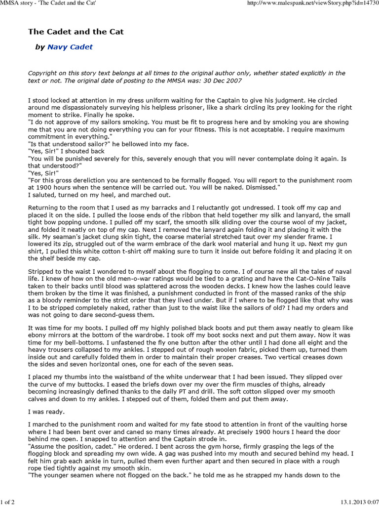 MMSA Story - 'The Cadet and The Cat' | PDF | Flagellation | Fashion