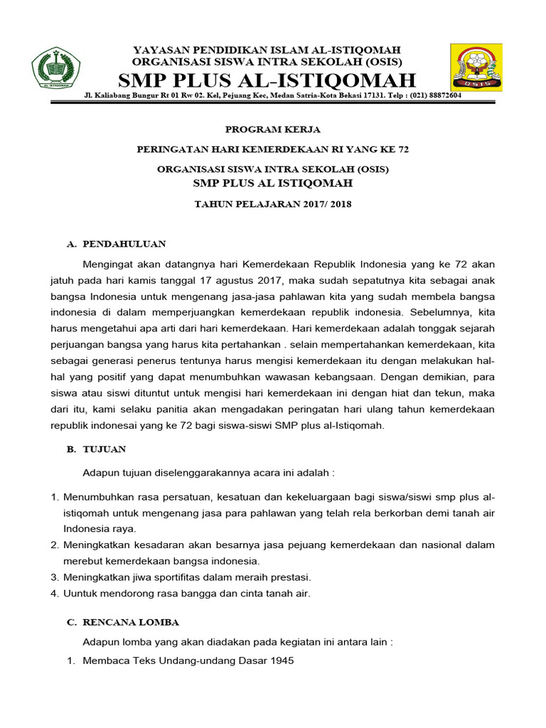Proposal HUT RI Ke 72 OSIS | PDF