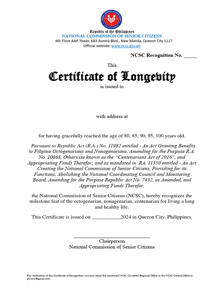 NCSC - Certificate of Longevity - As of May 09, 2024 | PDF