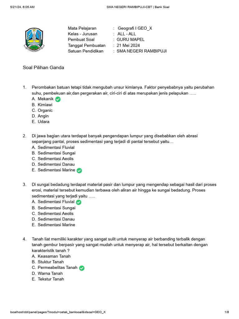 Soal CBT Geo X | PDF