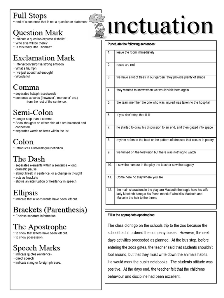 Punctuation Worksheet | PDF | Punctuation | Bracket