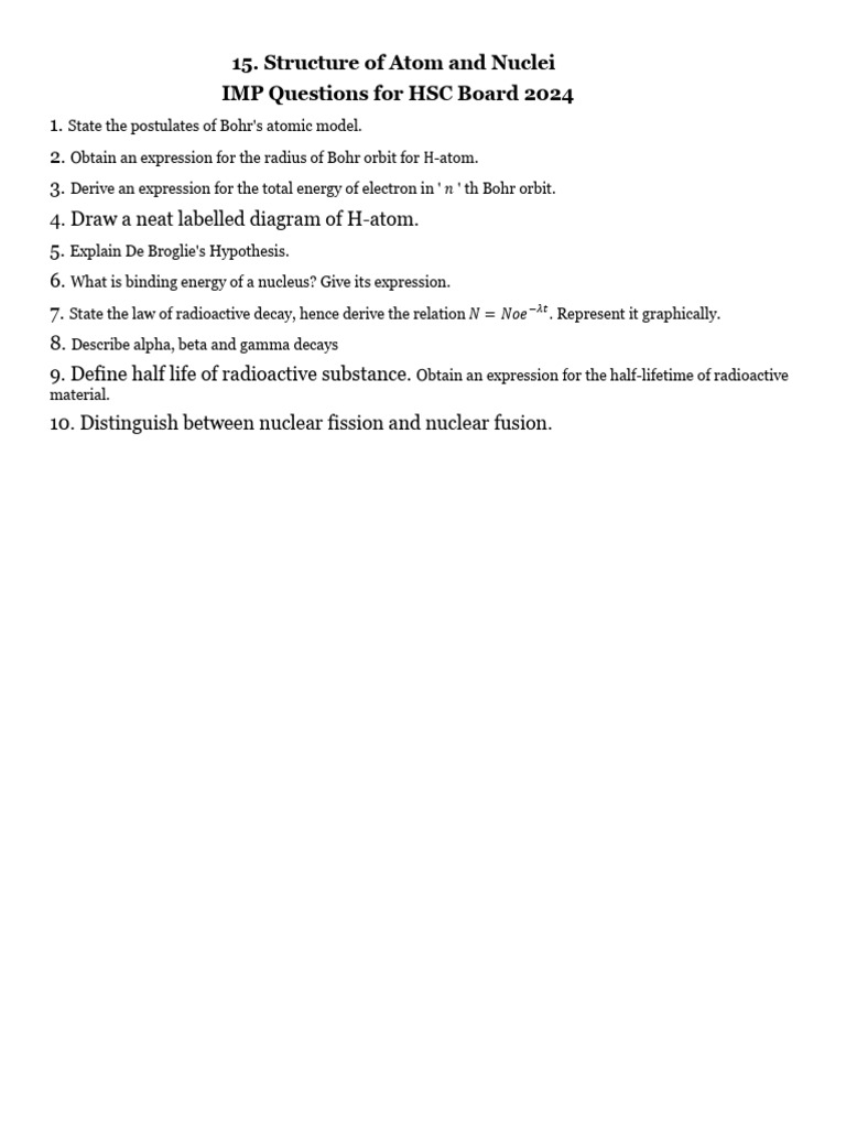 Structure of Atom and Nuclei IMP 2024 | PDF
