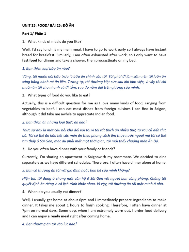 FOOD - Sample Answer | PDF