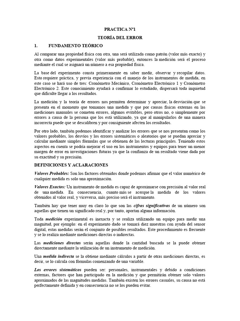 1.- INF-1 -- TEORIA DEL ERROR | Descargar gratis PDF | Medición | Science
