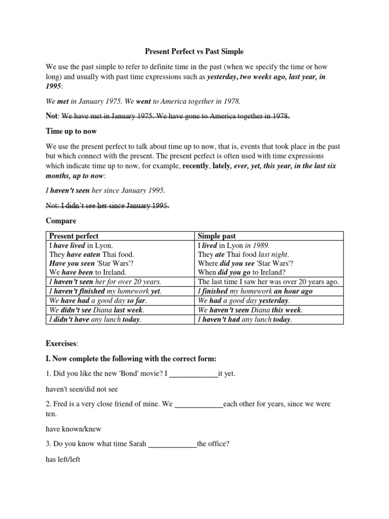 Present Perfect Vs Past Simple | PDF | Linguistic Morphology | Language ...