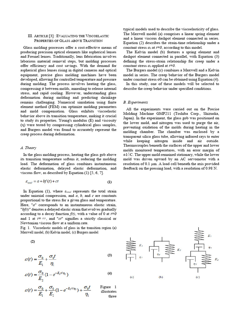 Review: EVALUATING THE VISCOELASTIC PROPERTIES OF GLASS ABOVE TRANSITION | PDF | Viscoelasticity ...