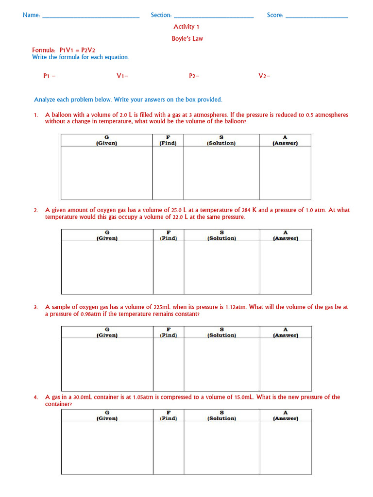 Boyle's and Charles' Law Practice Problems | PDF | Gases | Temperature