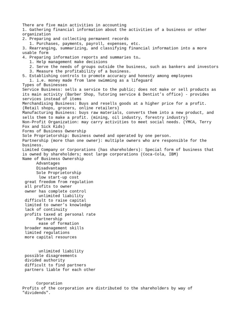 Personal Notes For Unit 1 | PDF | Accounting | Financial Statement