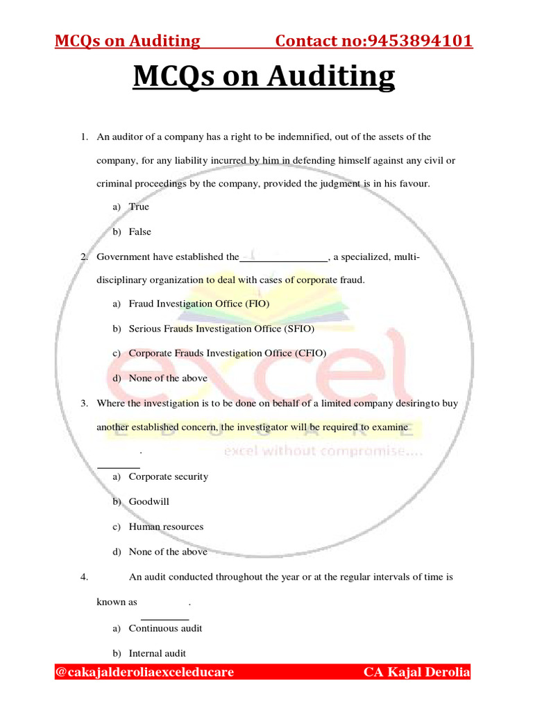 Auditing MCQs Class 5 | PDF | Audit | Dividend