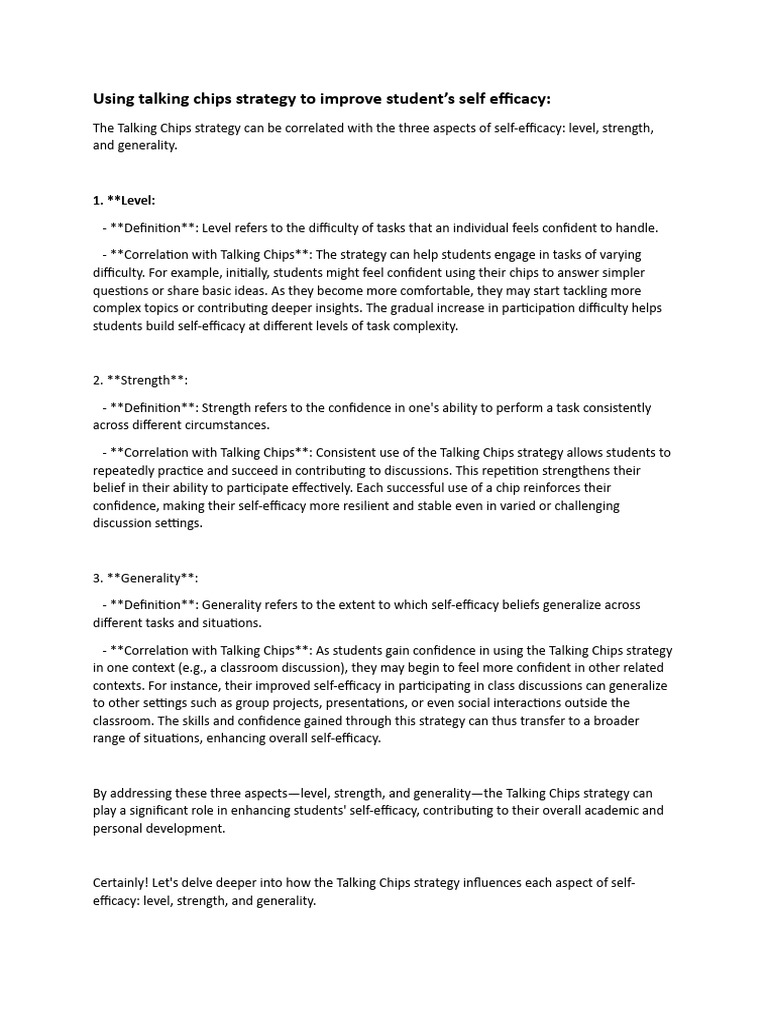Using Talking Chips To Improve Self Efficacy | PDF | Self Efficacy ...