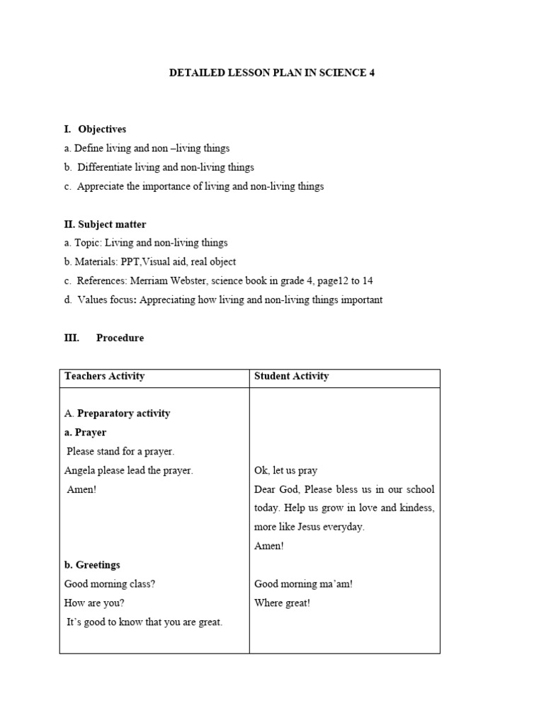 Detailed Lesson Plan in Science 4 | PDF | Prayer