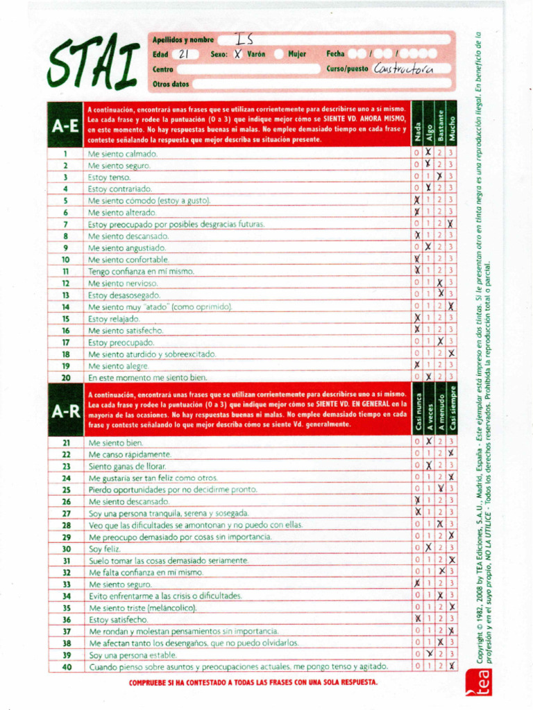 STAI - Ejemplo | PDF