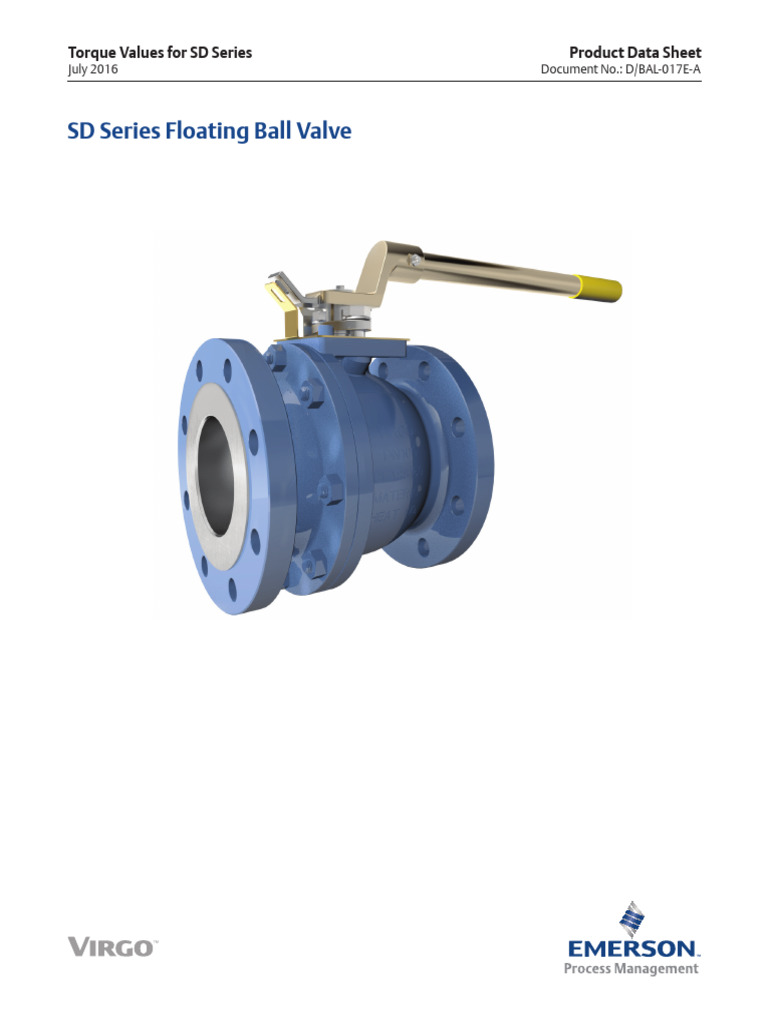 Product Data Sheet SD Series Floating Ball Valves Torque Values en Us ...