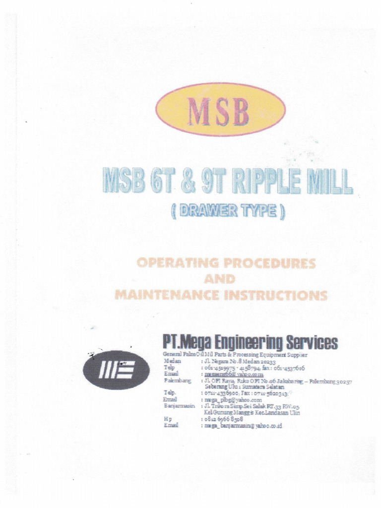 Manual Book Ripple Mill MSB 6T & 8T | PDF