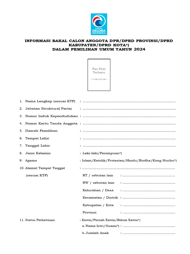 Formulir Calon Anggota DPR 2024 | PDF