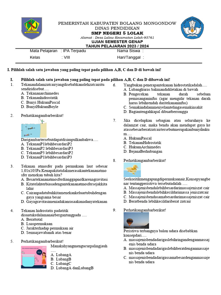 Soal Ipa Kelas Viii 2023 | PDF