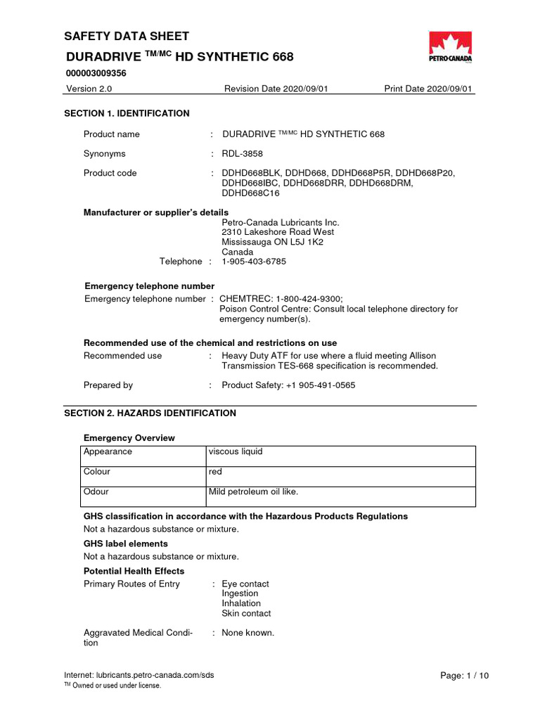 TES 668 DURADRIVE DATA SDS - ddhd668 English 10.22.20 | PDF | Toxicity ...