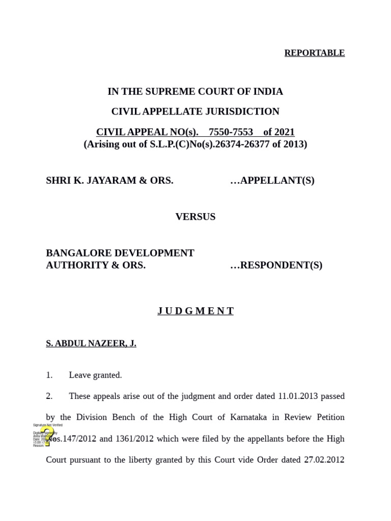 K. Jayaram v. Bangalore Development Authority On December 8, 2021 | PDF ...