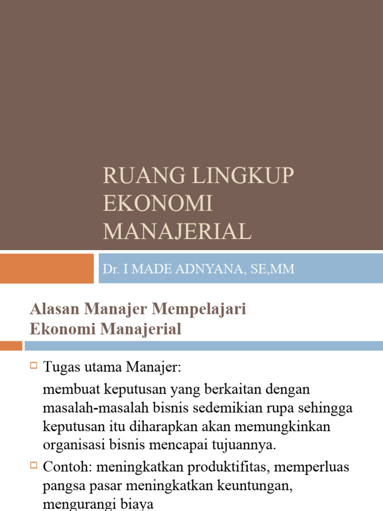 Ruang - Lingkup Ekonomi Manajerial | PDF | Karier & Perkembangan | Bisnis