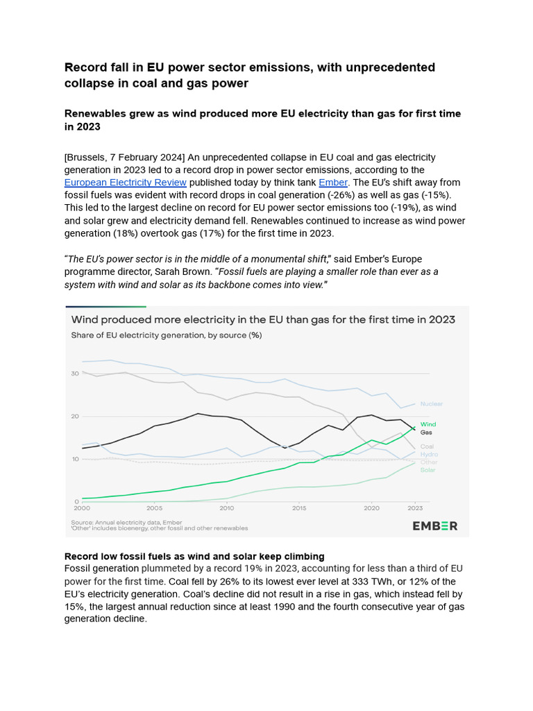 Press Release Ember European Electricity Review 2024 | PDF | Renewable Energy | Wind Power