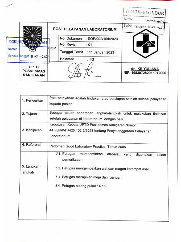 Sop Post Pelayanan Laboratorium | PDF