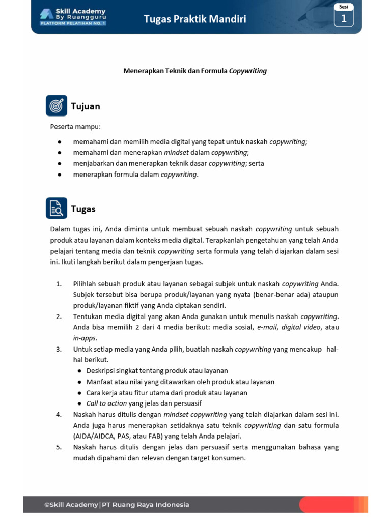 TPM 1 Menerapkan Teknik Dan Formula Copywriting - Shinta Kristina | PDF | Karier & Perkembangan