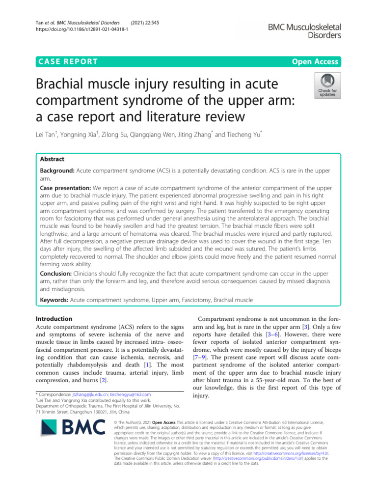 Brachial muscle injury resulting in acute compartment syndrome of the ...