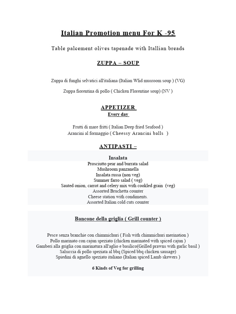 Italian Promotion Menu For 12062024 | PDF