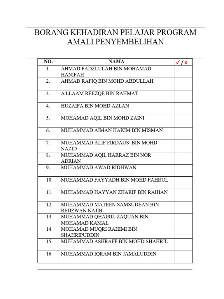Borang Kehadiran Pelajar Program Amali Penyembelihan | PDF | Travel ...