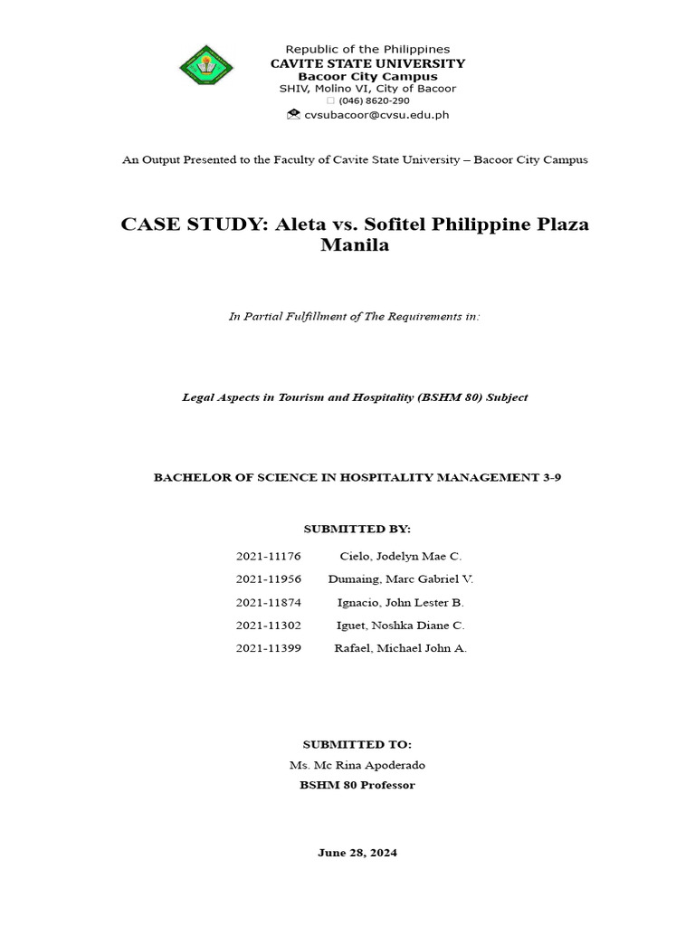 Case Study - Aleta v. Sofitel Philippine Plaza Manila | PDF | Negligence | Damages