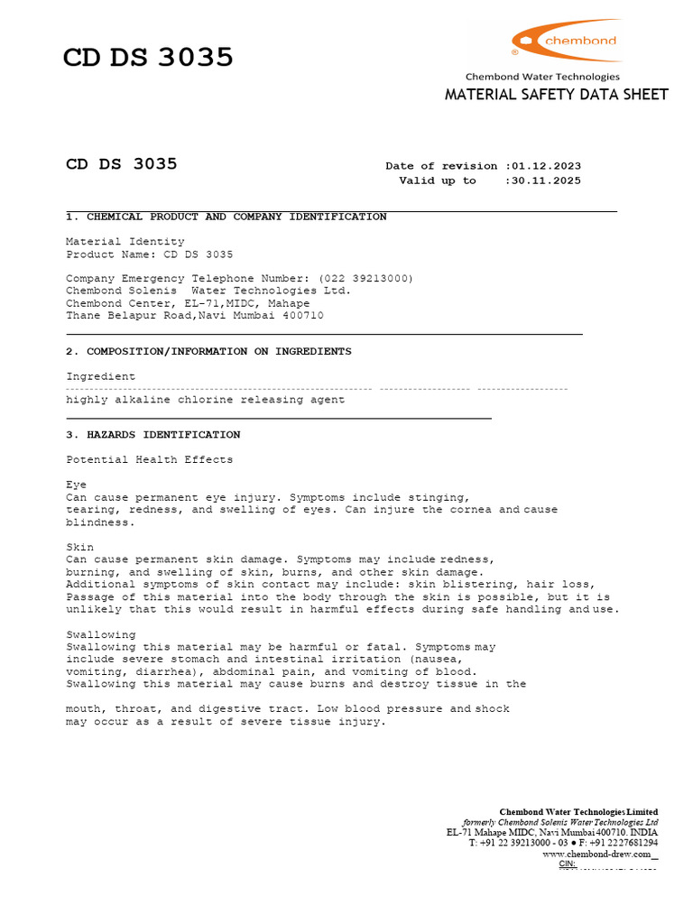 CD DS 3035 MSDS | PDF | Firefighting | Fires