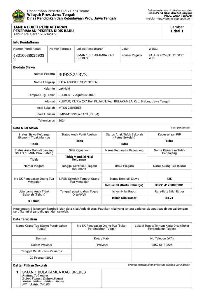 Tanda Bukti Pendaftaran - 3092321372 - Rafa Agustio Seventeen | PDF