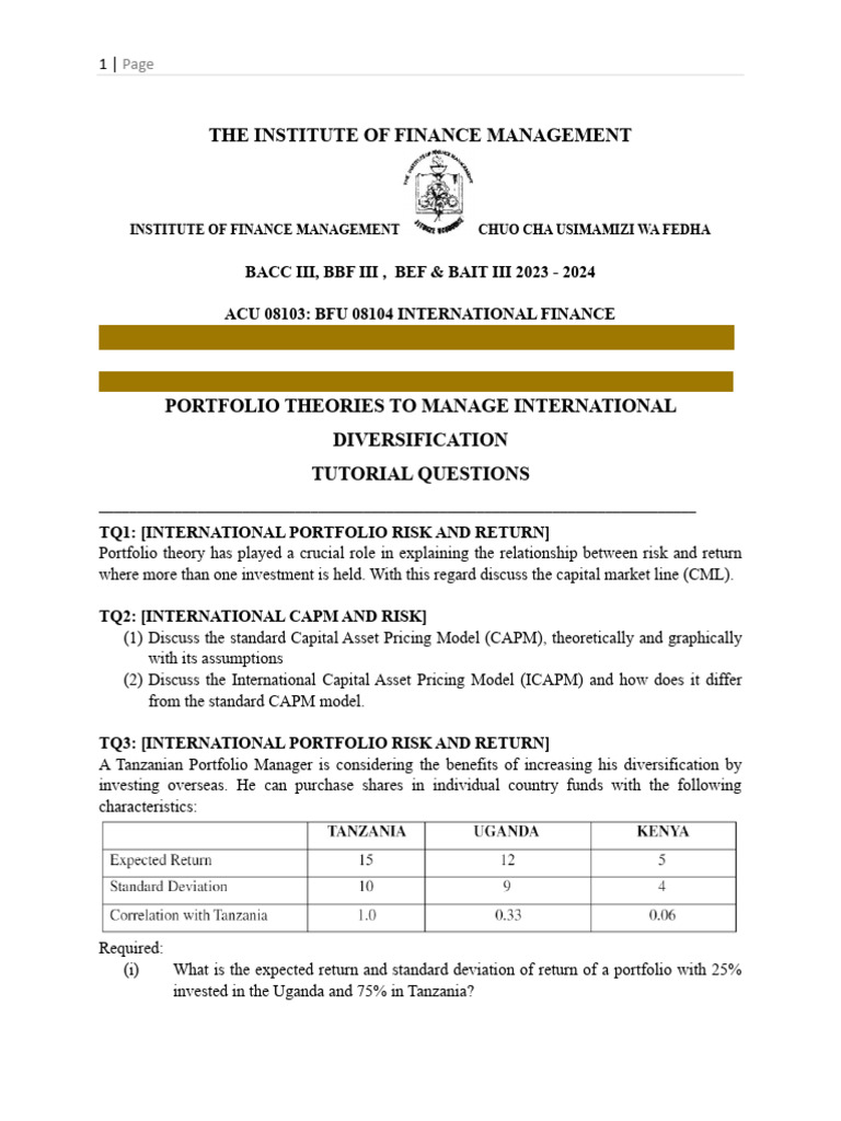 Tutorial - ACU081 - 5 - PORTFOLIO THEORIES TO MANAGE INTERNATIONAL ...