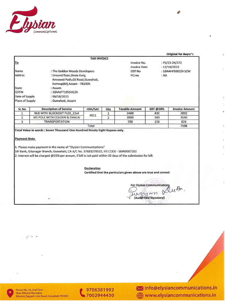 Bill For Branding - Scan - Golden Woods Developers | PDF