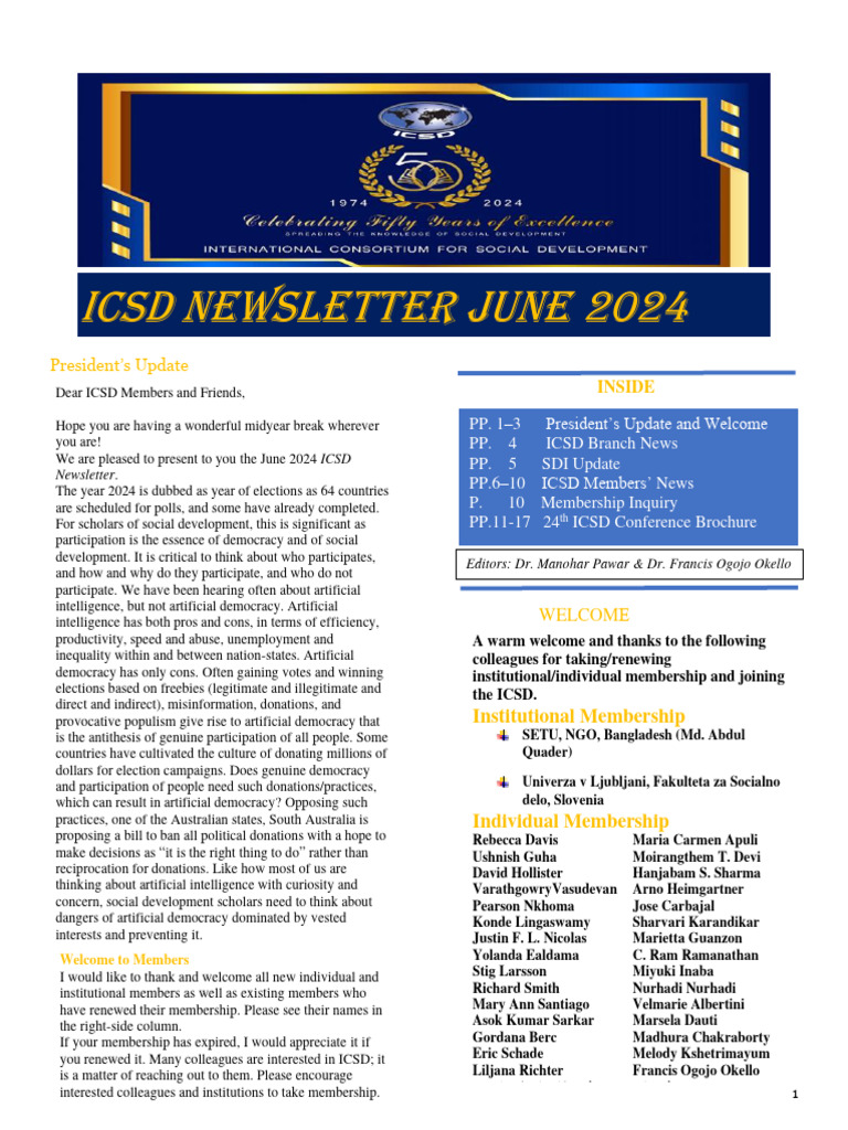 ICSD Newsletter Final 30 June 2024 | PDF | Social Work