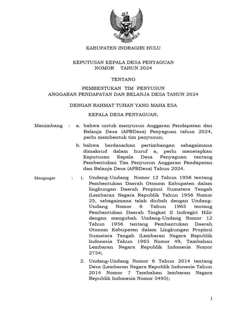 SK Tim Penyusun APBDES Desa | PDF