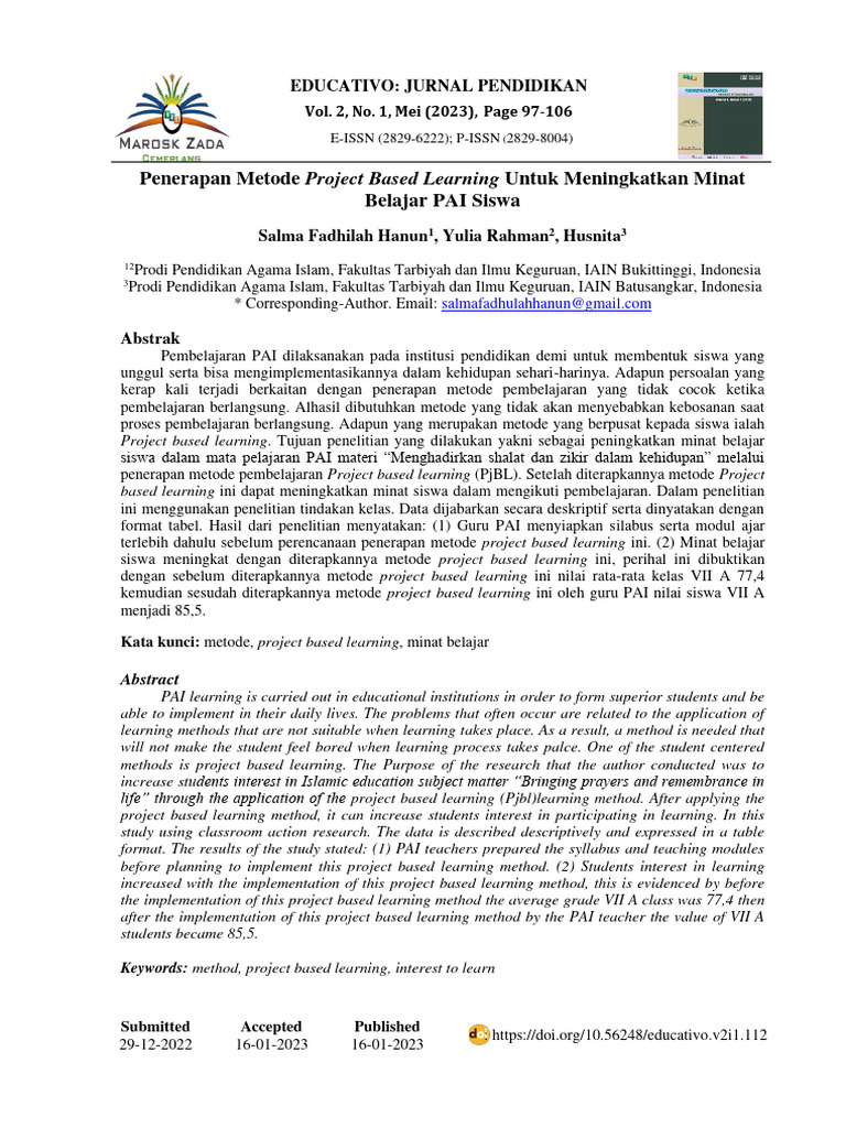 Penerapan Metode Project Based Learning Untuk Meningkatkan Minat ...