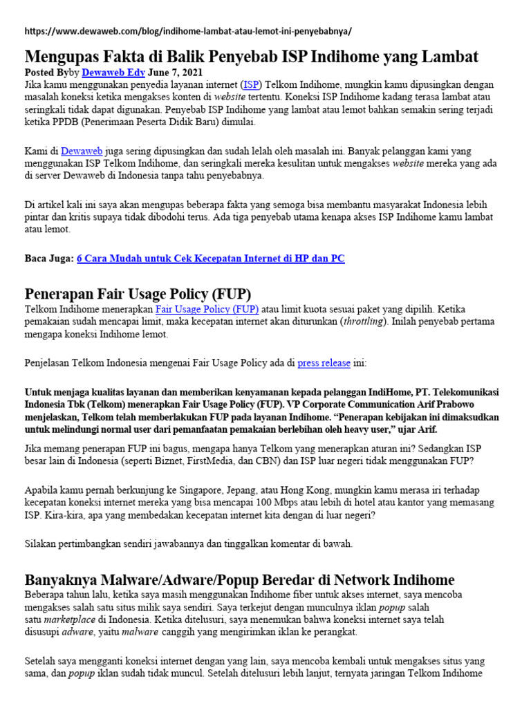 Dewaweb-Mengupas Fakta Di Balik Penyebab ISP Indihome Yang Lambat | PDF ...