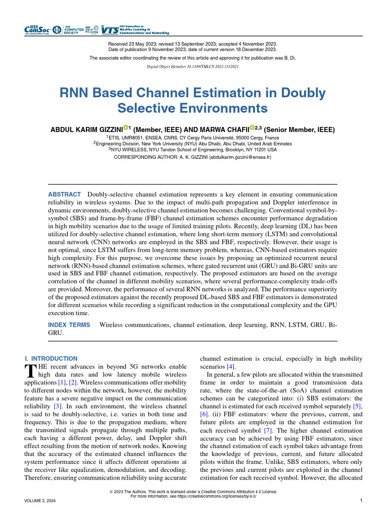 RNN Based Channel Estimation in Doubly Selective Environments | PDF | Orthogonal Frequency ...