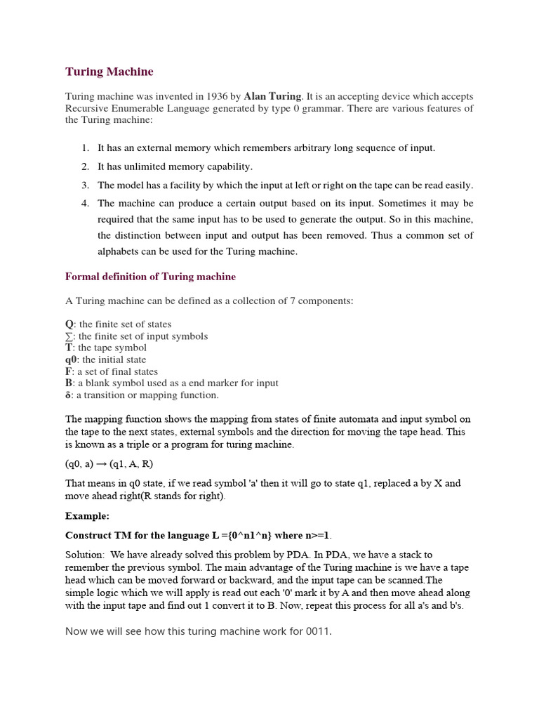 Turing Machine | PDF | Mathematics | Theoretical Computer Science